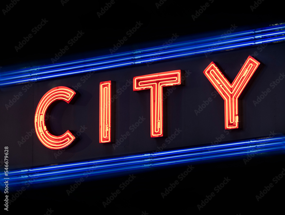 CITY sign board letter words neon Stock Photo | Adobe Stock