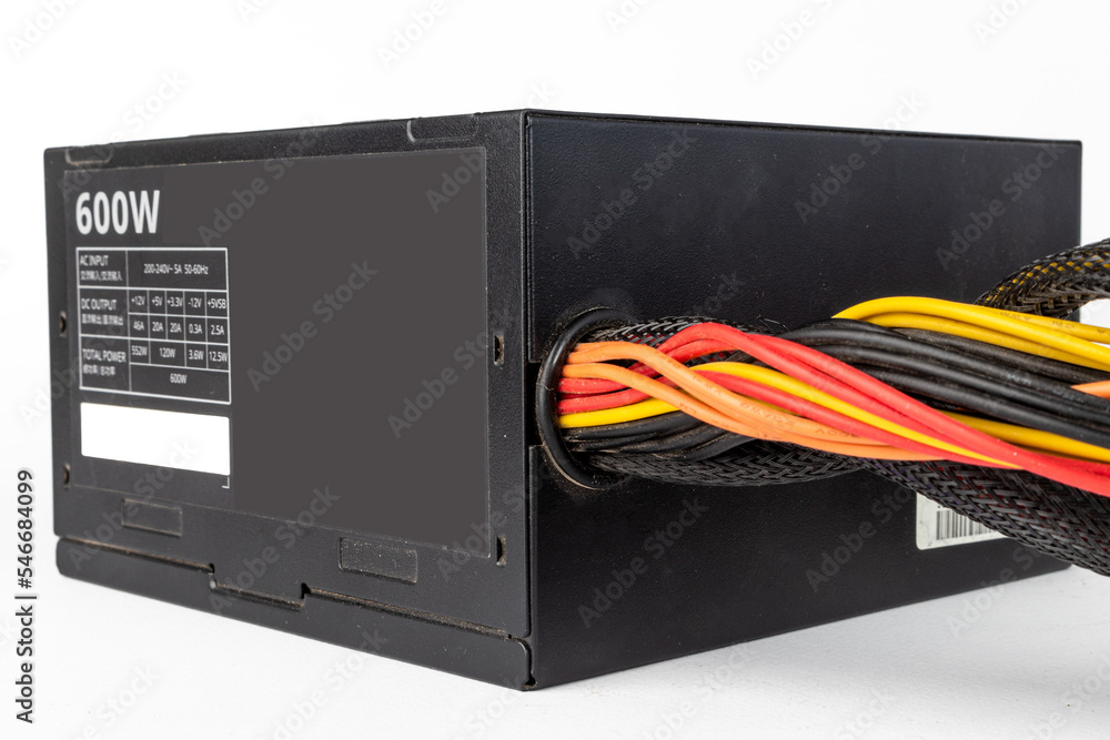 Computer power supply unit side face angle power chart with wires and ...