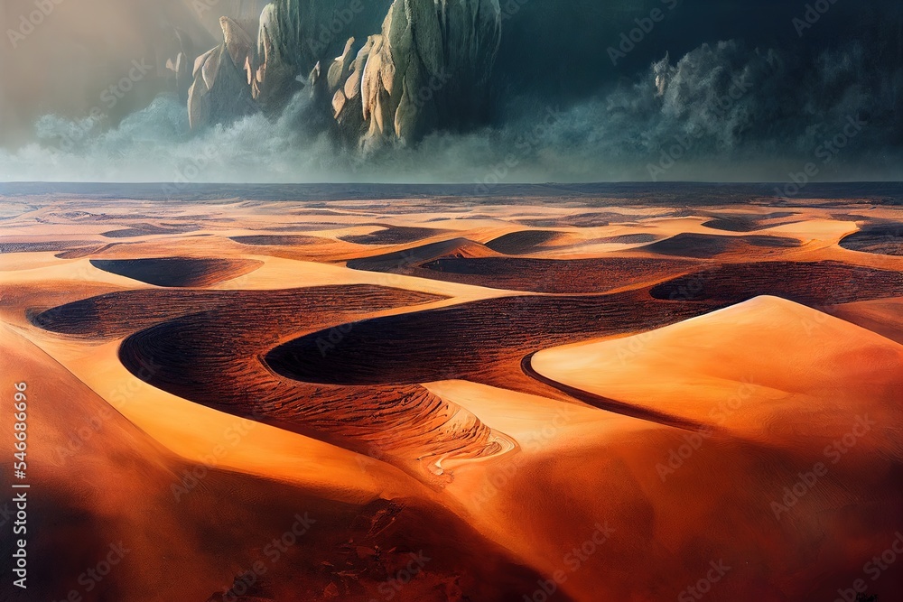 abstract landscape of the deserts of Africa from the air emulating the ...