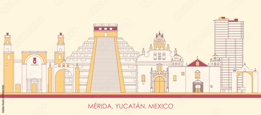 Cartoon Skyline panorama of city of Merida, Yucatan, Mexico - vector ...