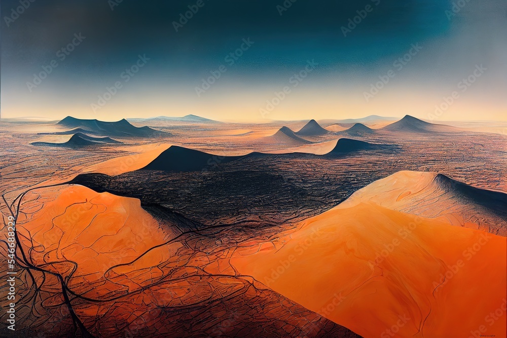 abstract landscape of the deserts of Africa from the air emulating the ...