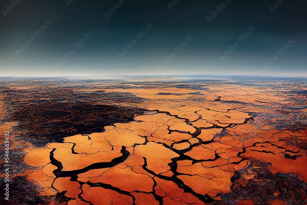 abstract landscape of the deserts of Africa from the air emulating the ...