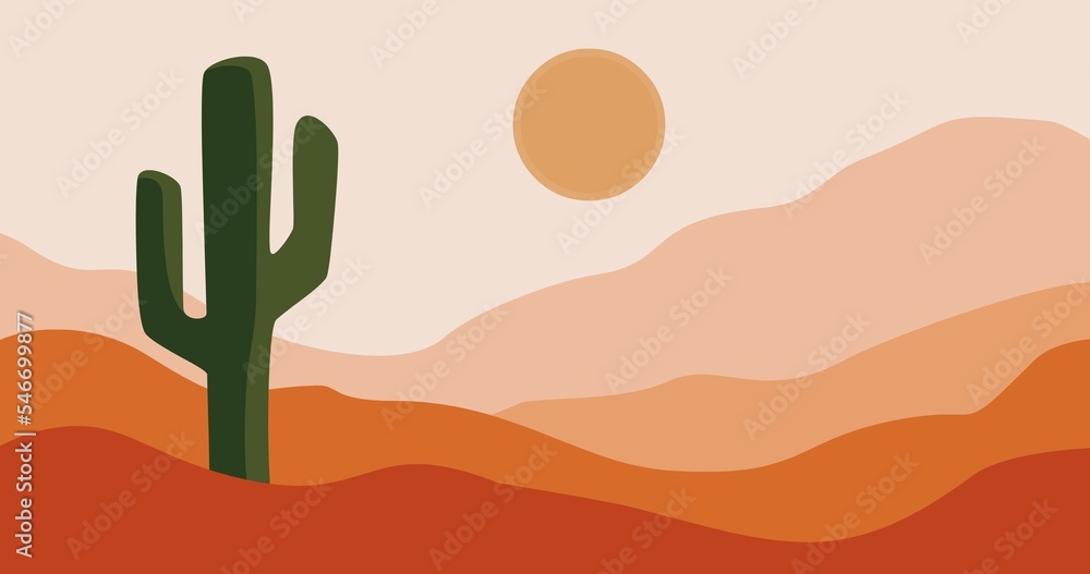 desert gradient mountains and cactus wave background illustration Stock ...
