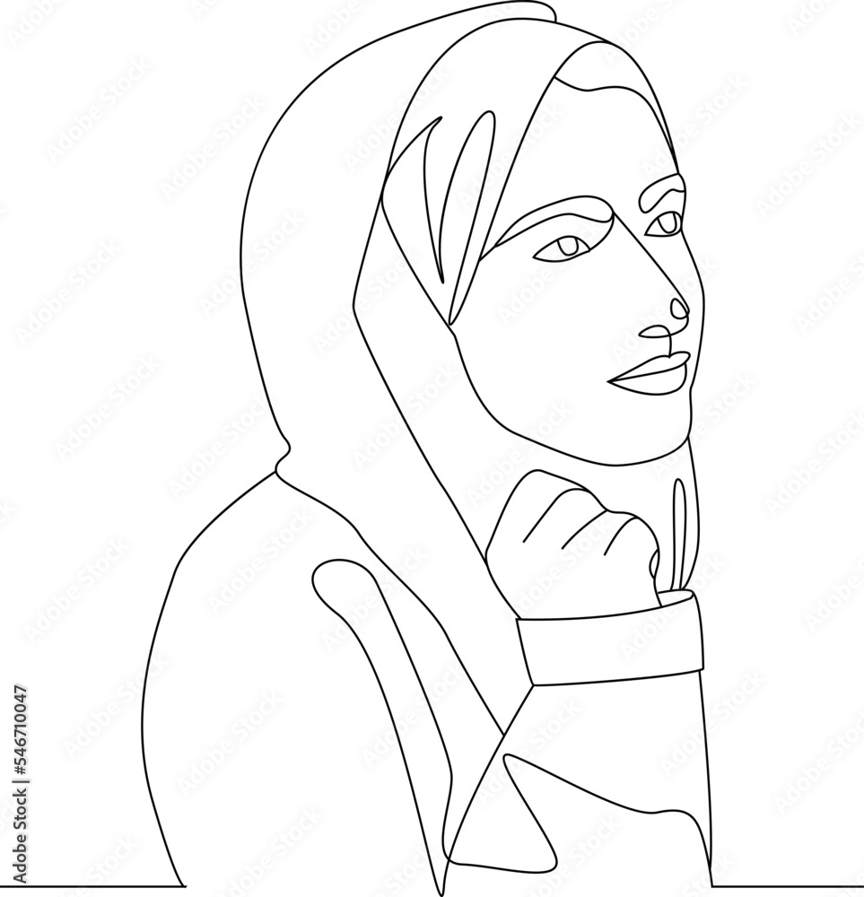 continuous line muslim hijab can use for poster cover books and more ...