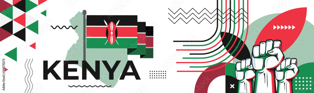 Kenya national day banner with Kenyan flag and map colors theme ...
