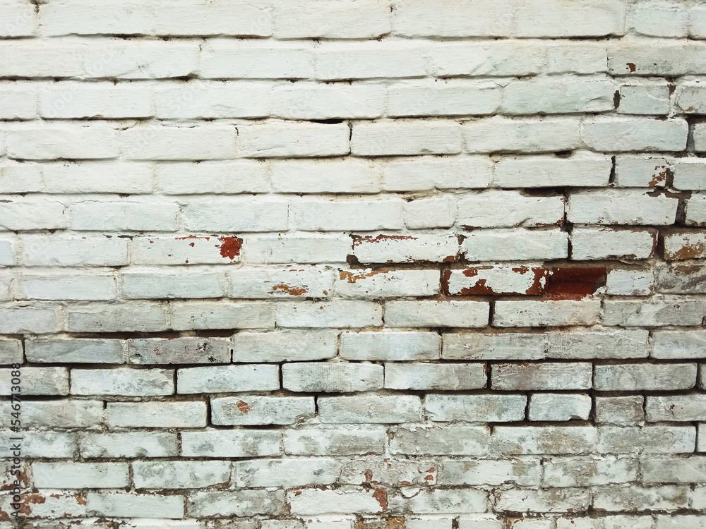 Cracked rusty white brick wall with a hole texture, background. Stock ...