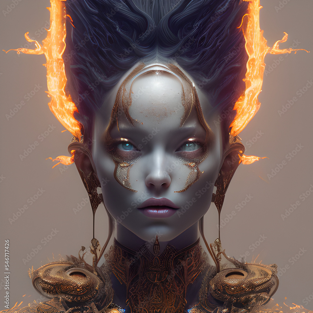 A female succubus demon portrait. A young and beautiful woman's face ...