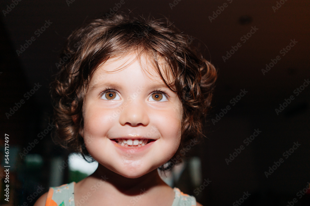 Excited girl portrait With Direct Flash. UGC Stock Photo | Adobe Stock