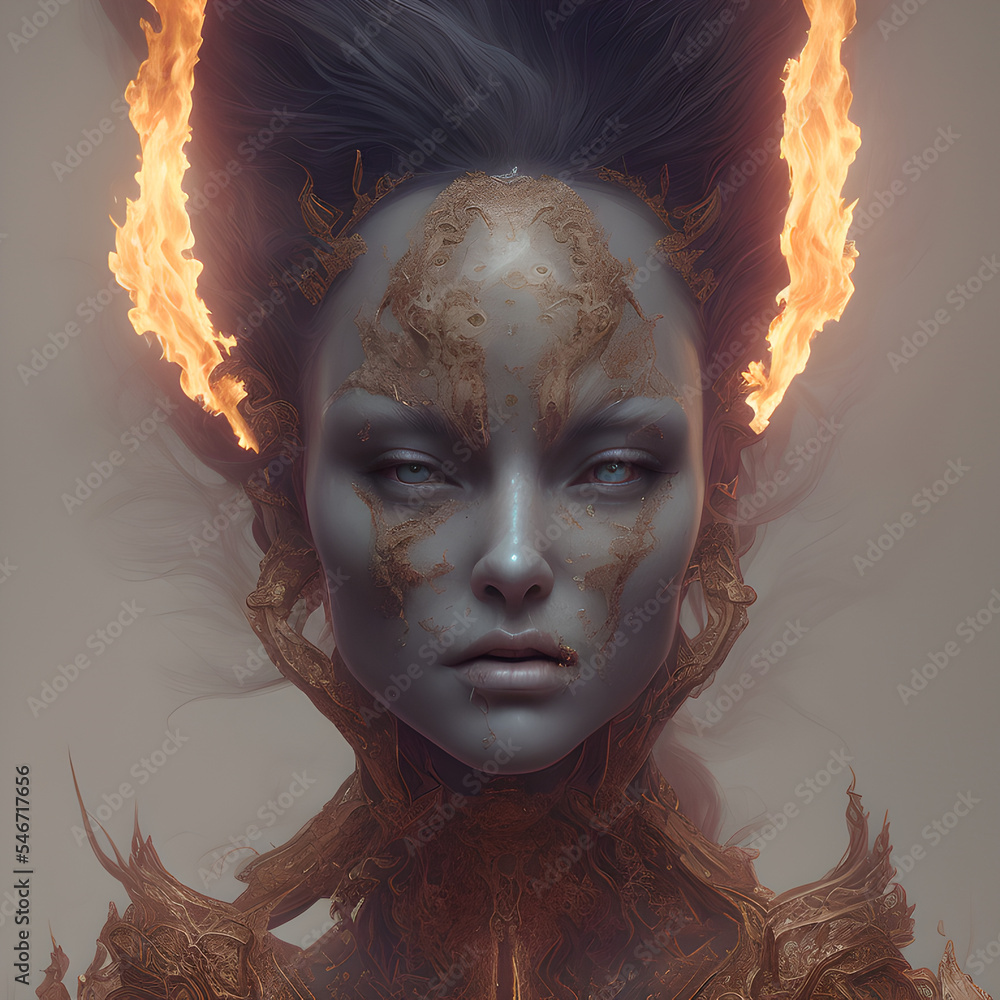 A female succubus demon portrait. A young and beautiful woman's face ...