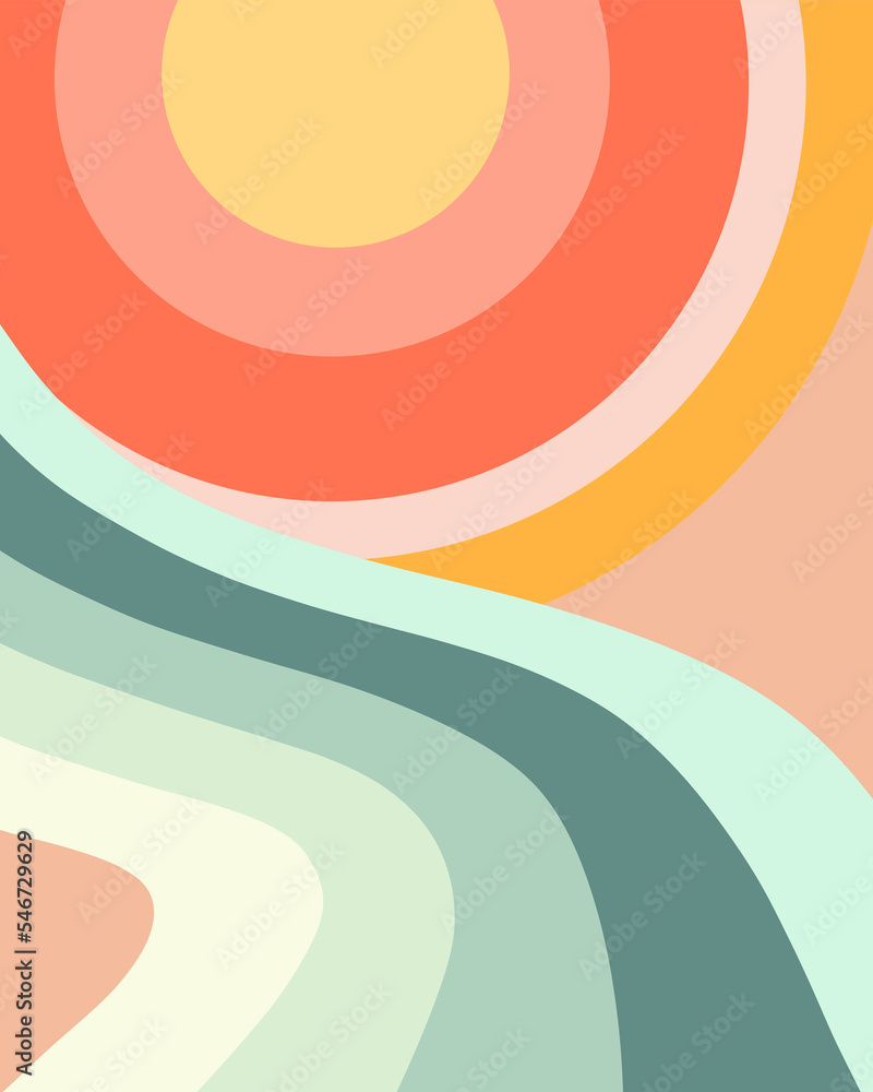 Rainbow Hued Illustration of A Graphic Sun And Wave Stock Photo | Adobe ...
