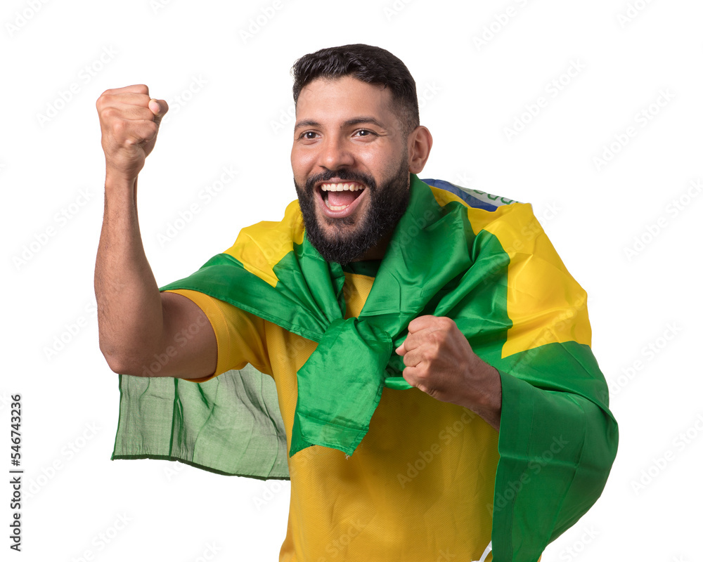 torcedor de futebol brasileiro feliz com bandeira do brasil Stock Photo ...
