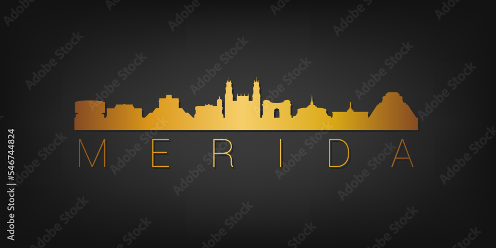 Mérida, Yucatan, Mexico Gold Skyline City Silhouette Vector. Golden ...