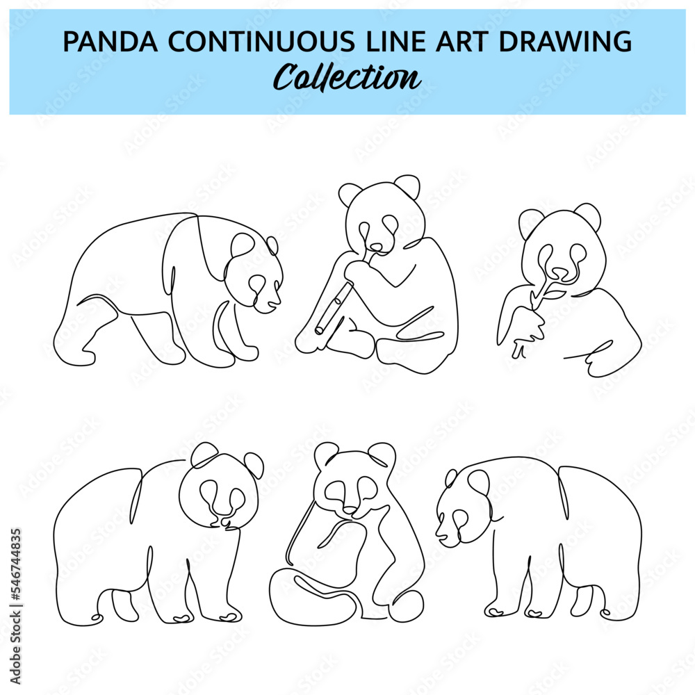 Set of panda line design. Simple animal silhouette decorative elements ...