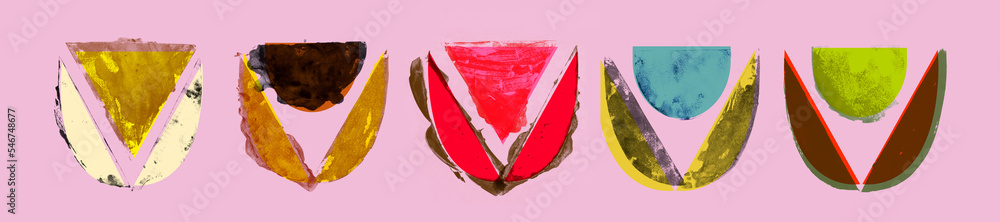 Five Geometric Art Deco Tulip Shapes with Seeping Ink Textures. Stock ...