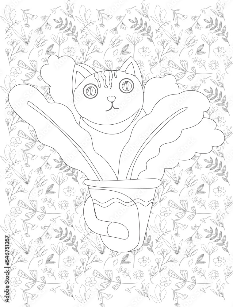 Cat Coloring Page, Cute Cat Coloring Page for Coloring Book, Coloring ...