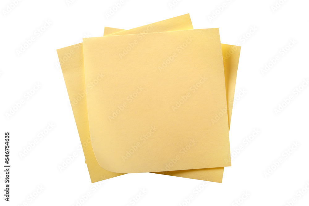 Untidy stack of several square yellow sticky post it note isolated ...