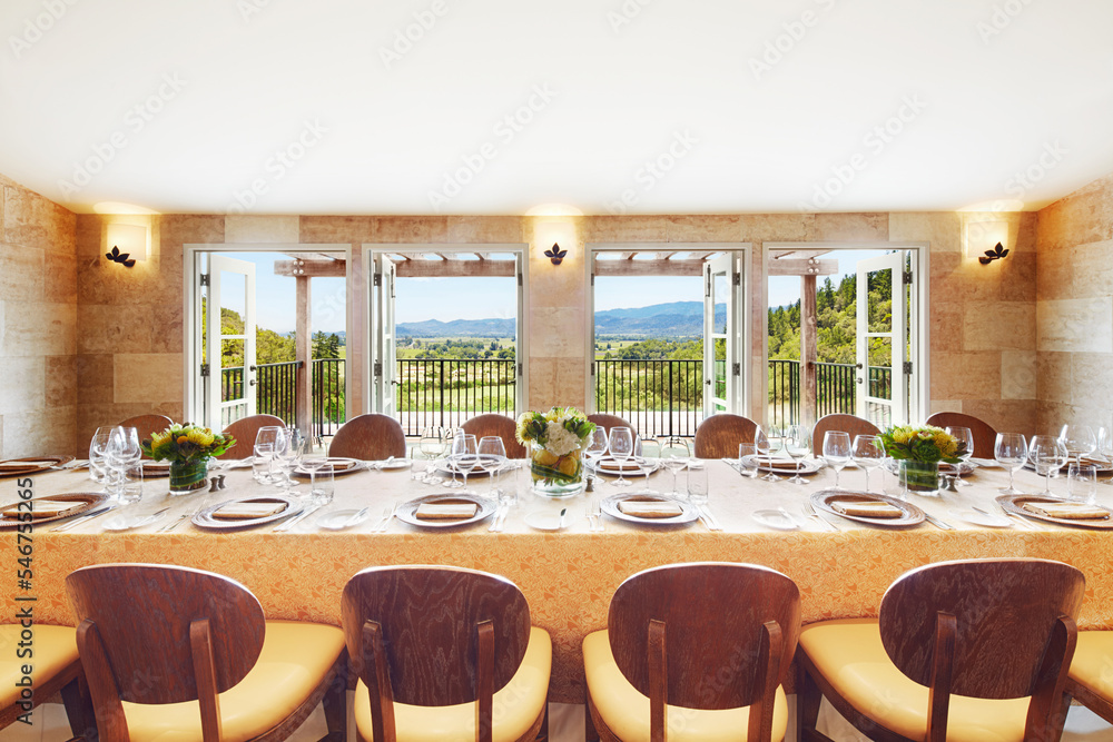 Meeting room event space with dining table set up Stock Photo | Adobe Stock