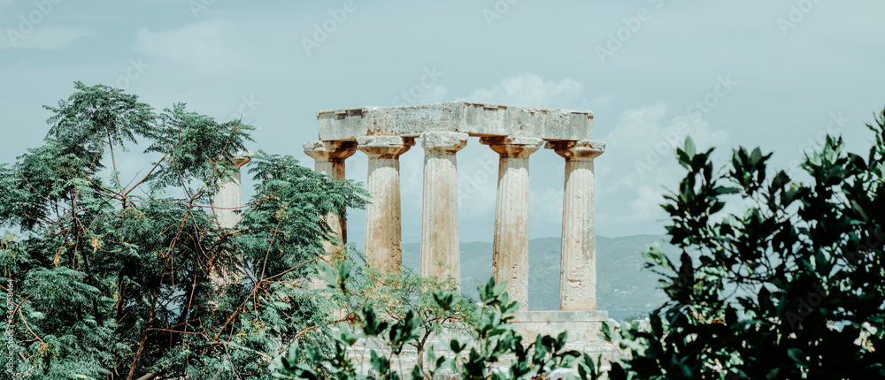 the Temple of Apollo, in Corinth, panoramic banner format Stock Photo ...