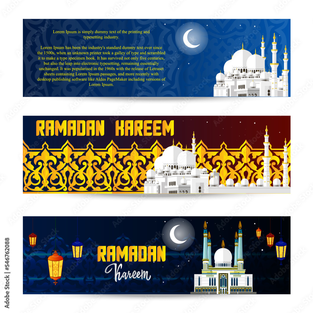 Set of beautiful header or banner for ramadan kareem and eid with ...