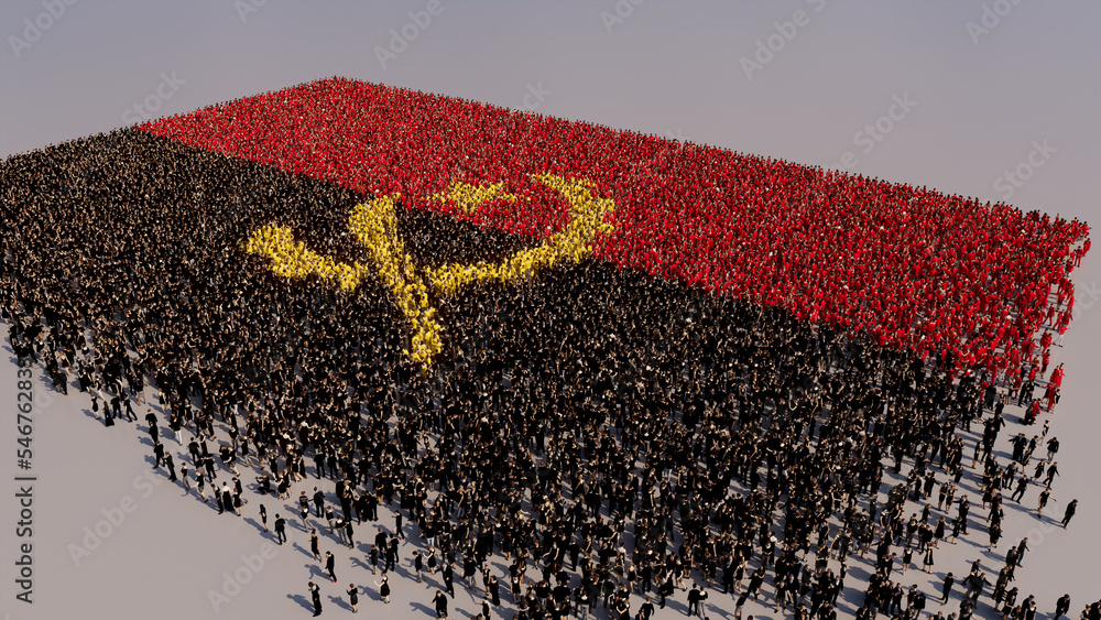 A Crowd of People congregating to form the Flag of Angola. Angolan ...