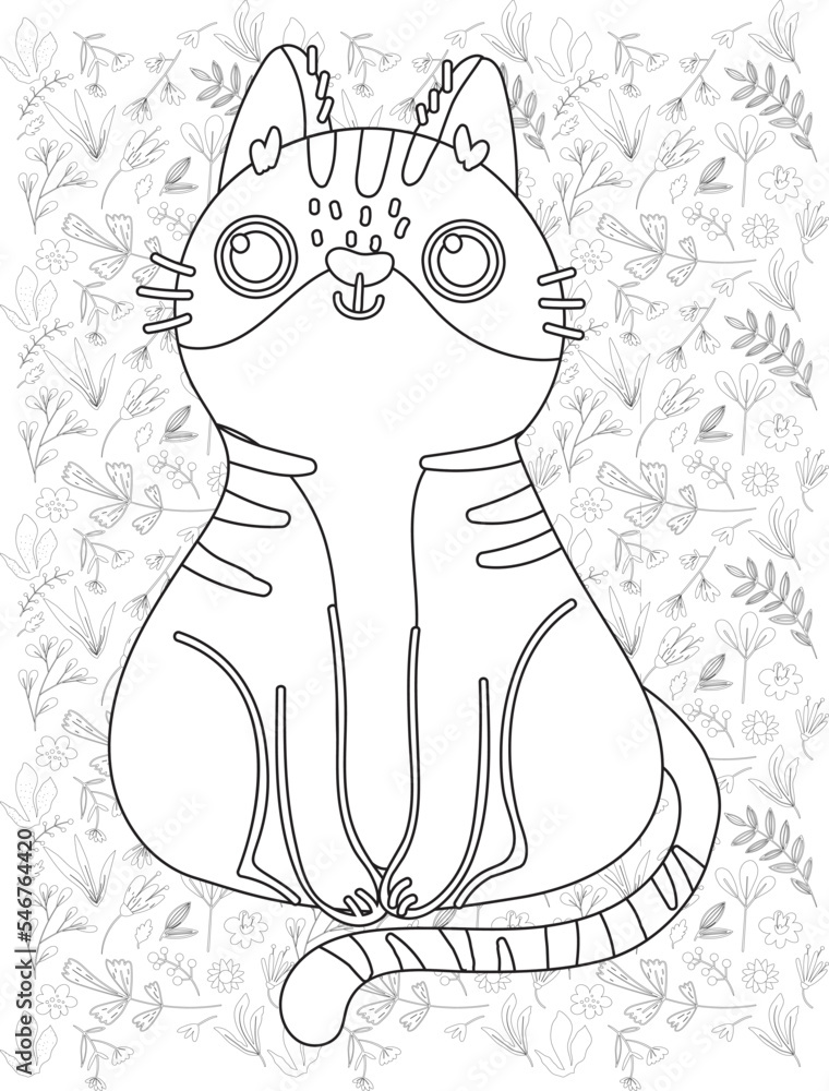Cat Coloring Page, Cute Cat Coloring Page for Coloring Book, Coloring ...