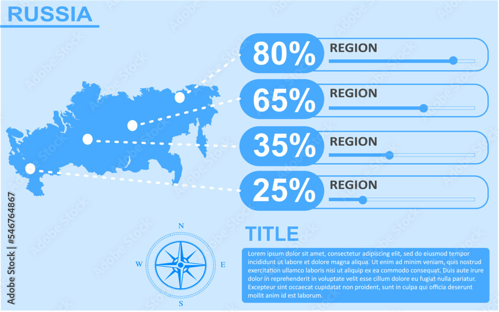 Russia country region map infographic with slider presentation design ...