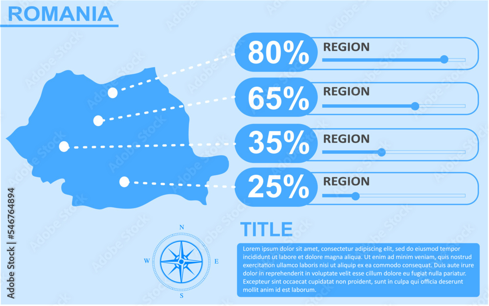 Romania country region map infographic with slider presentation design ...