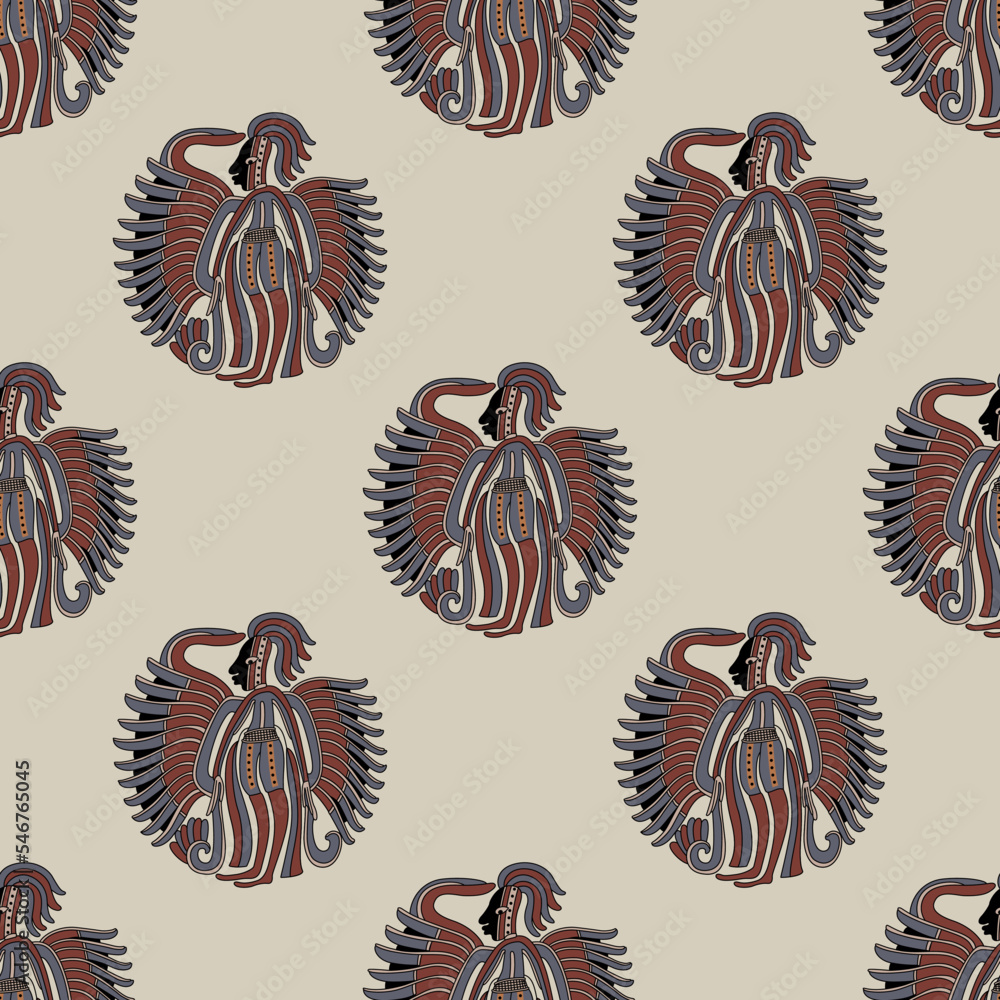 Seamless ethnic pattern with indigenous Mayan motifs. Indian warrior ...