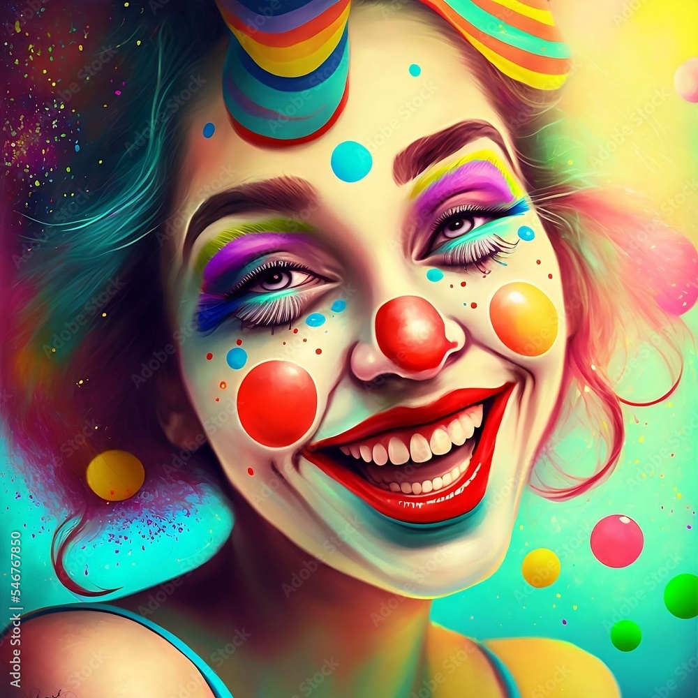 Cartoon Bright Multicolor Smiling Clown Woman | Created using ...