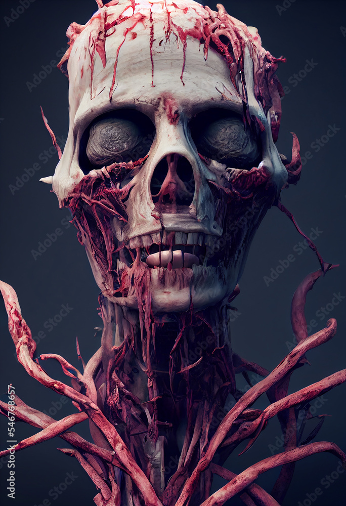 Human Skull with rotting Flesh and Tendons Stock Illustration | Adobe Stock