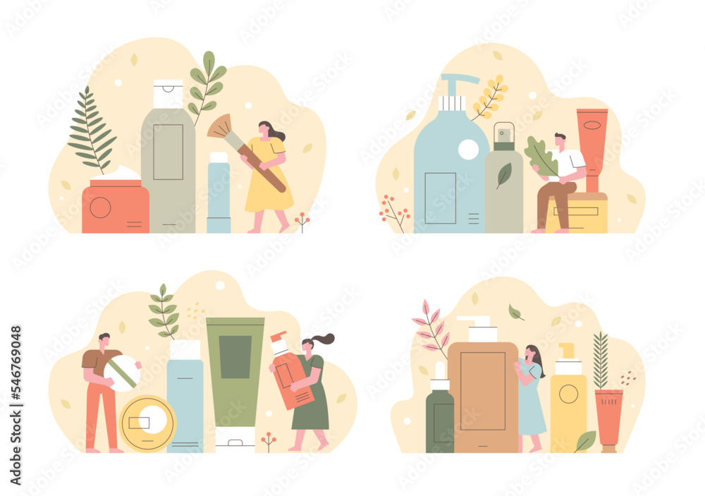 Cosmetic products are composed of sets. People are holding large ...