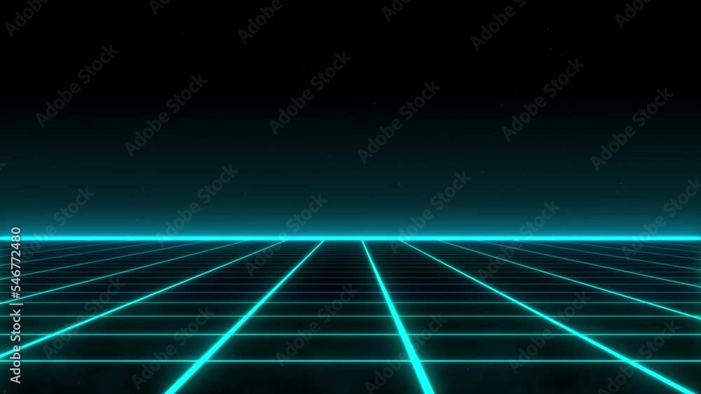 Infinity perspective laser blue grid side motion with glowing horizon ...