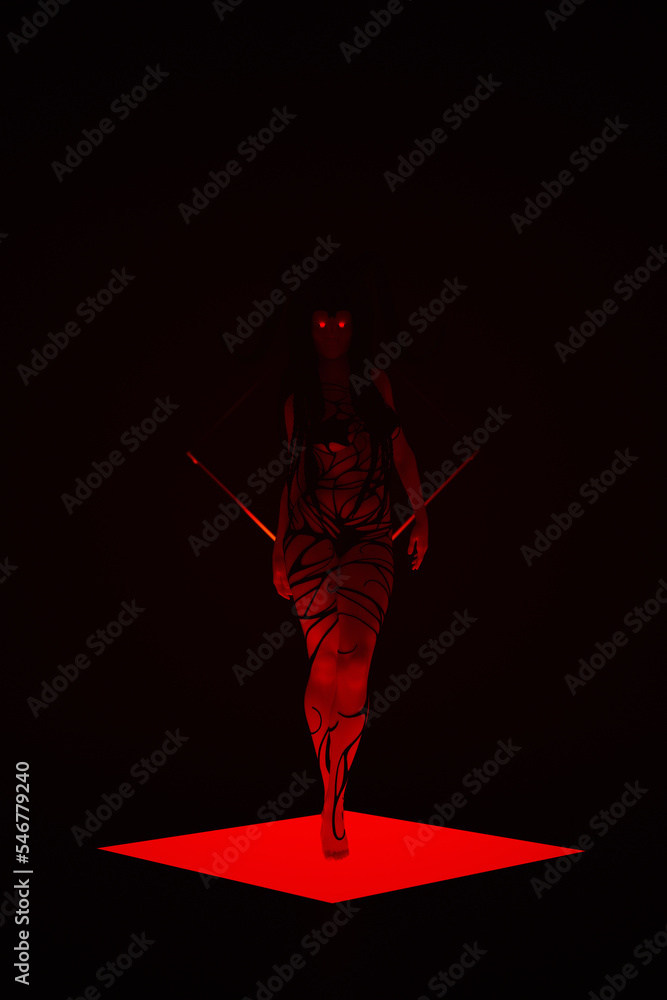 Red Voodoo Witch Doctor Woman Elegant Witchcraft Dancing Demon Horns ...