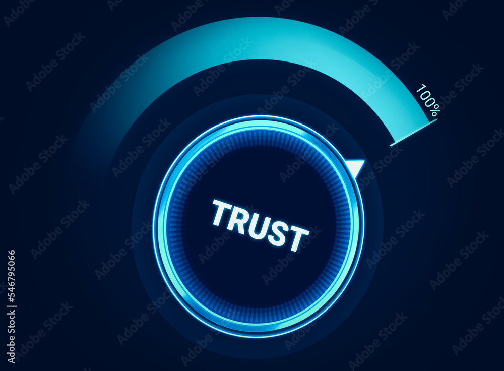 Hundred Percent trust meter background with blue glowing lights. Trust ...