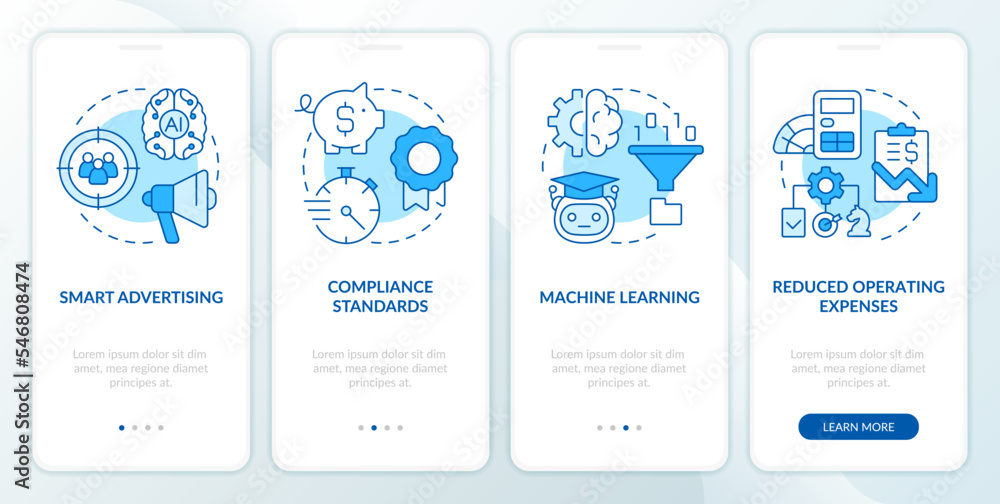 Pros of data governance systems blue onboarding mobile app screen ...