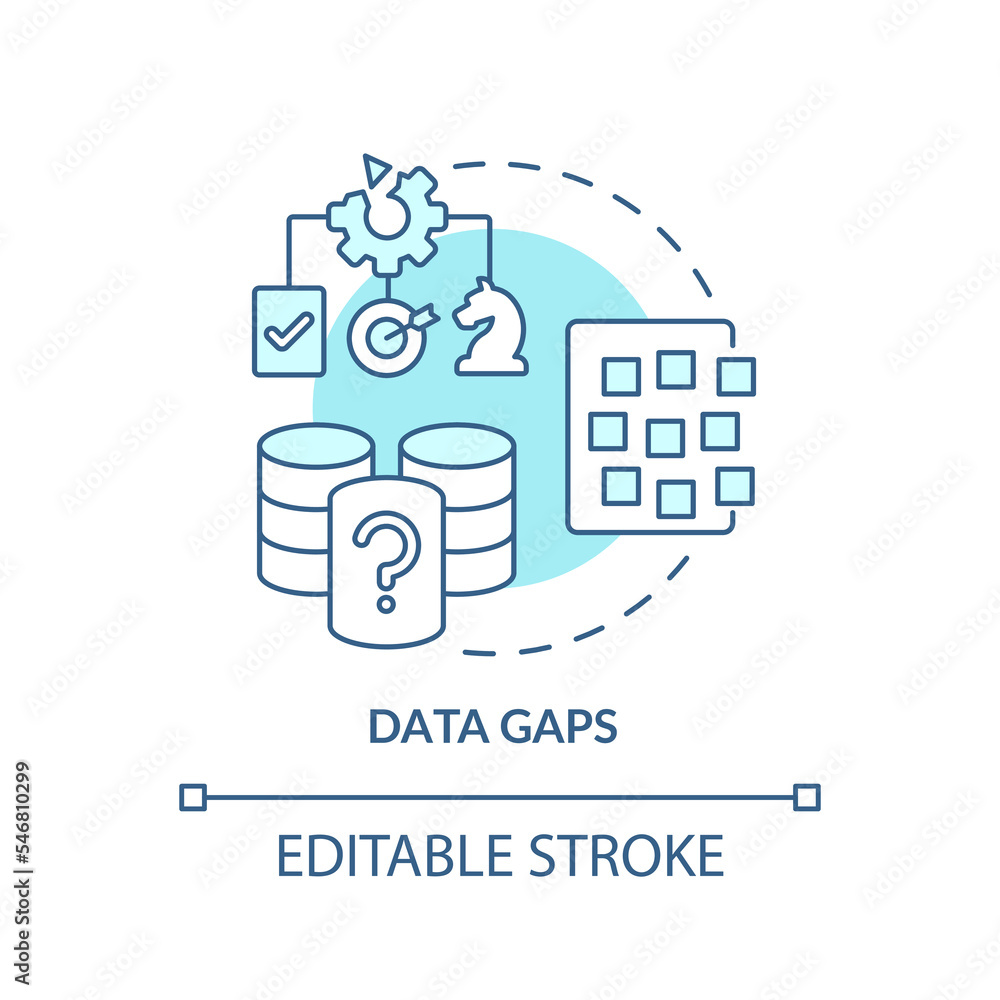 Data gaps turquoise concept icon. Missing information. Database management abstract idea thin ...