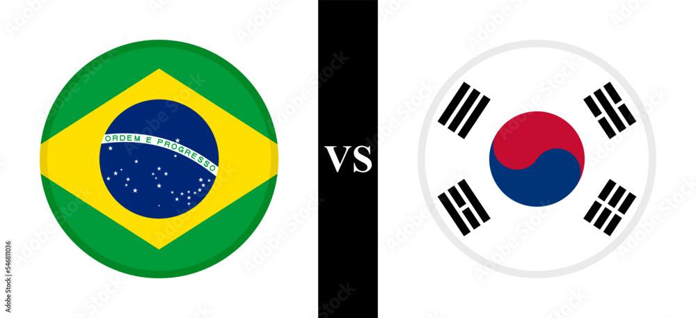 the concept of brazil vs south korea. flags of brazilian and korea ...
