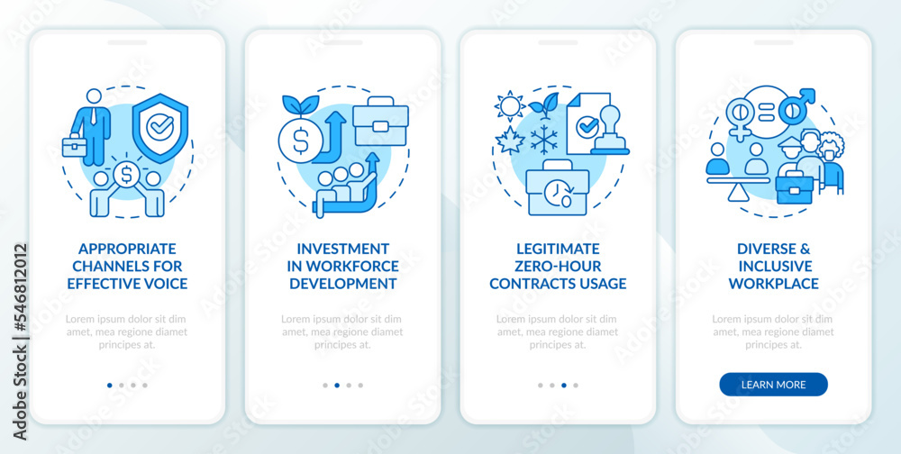 Fair employment practices blue onboarding mobile app screen ...