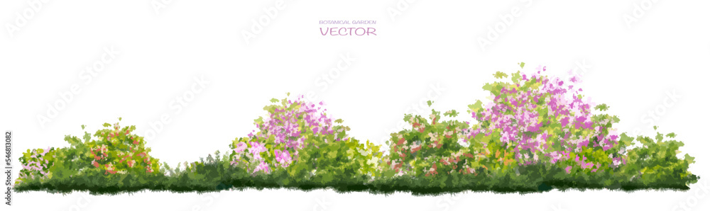 Vector watercolor blooming flower,tree or forest side view isolated on ...