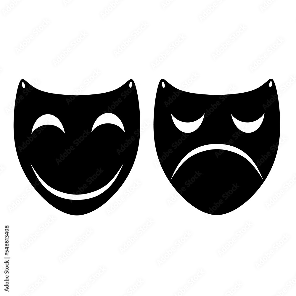 Vector illustration of comedy and tragedy theater masks with two happy ...