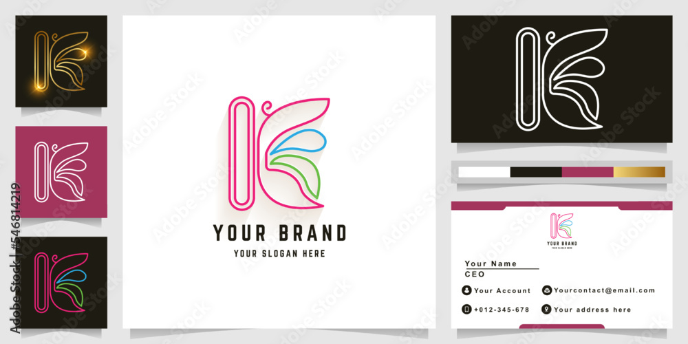 Letter K butterfly logo with business card design Stock Vector | Adobe ...