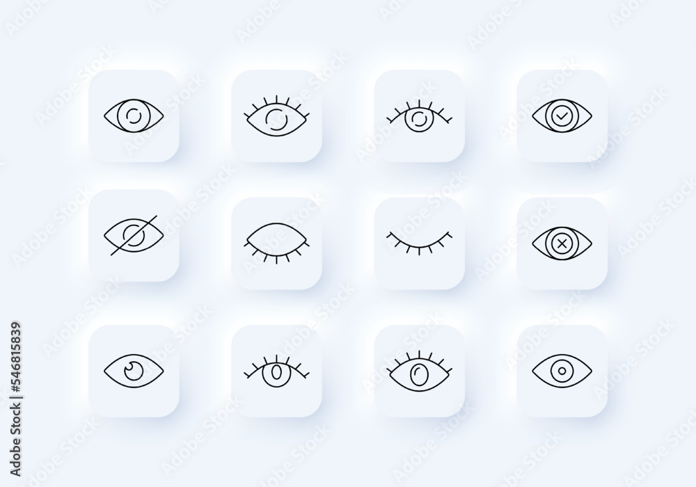 Human eye set icon. Open, closed, tick, checkmark, crossed out, obscene ...