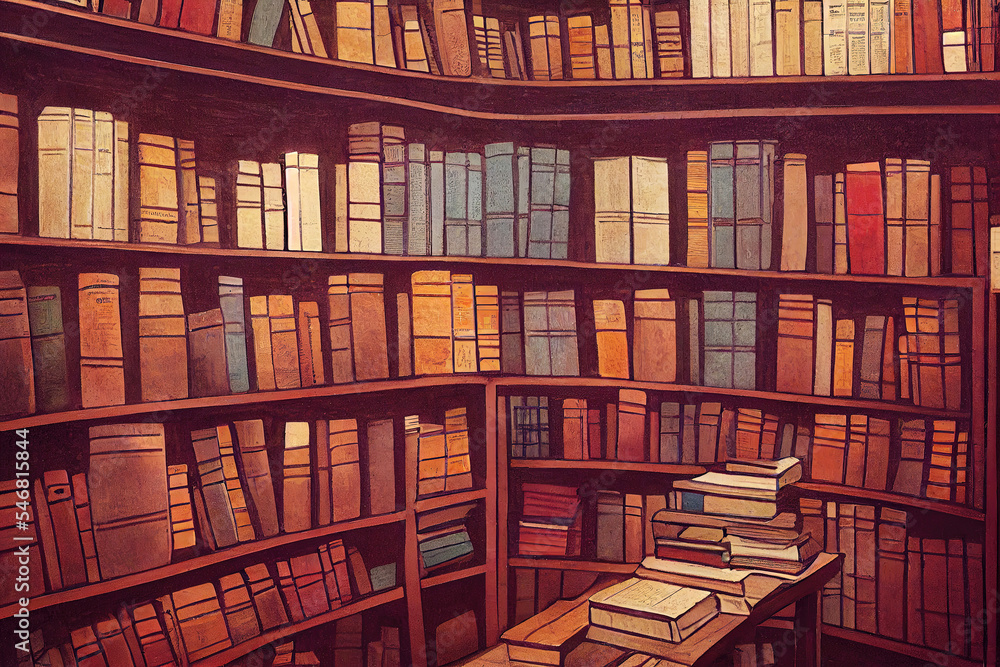 Old library or bookshop with many books on shelves Stock Illustration ...