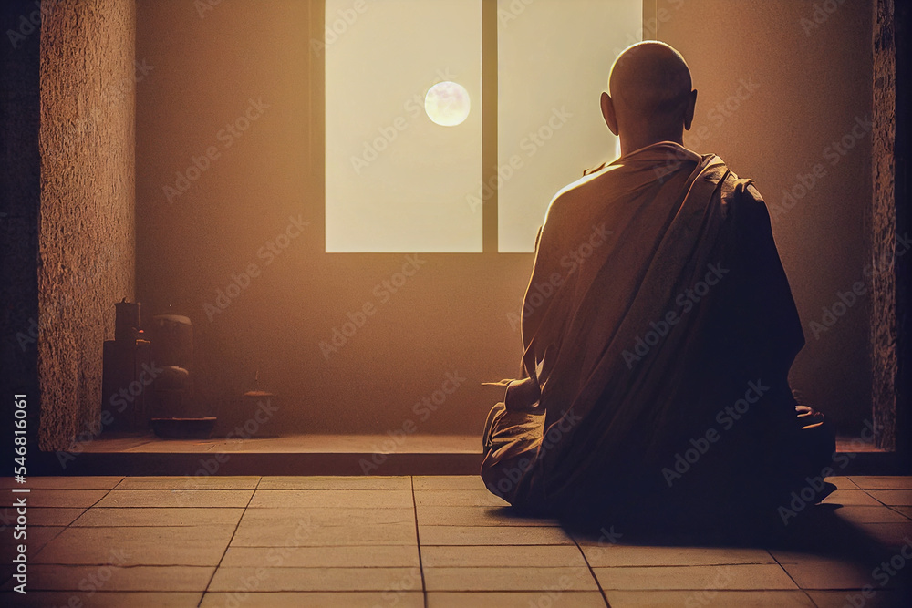 monk meditates in the temple background, Generative AI Illustration ...