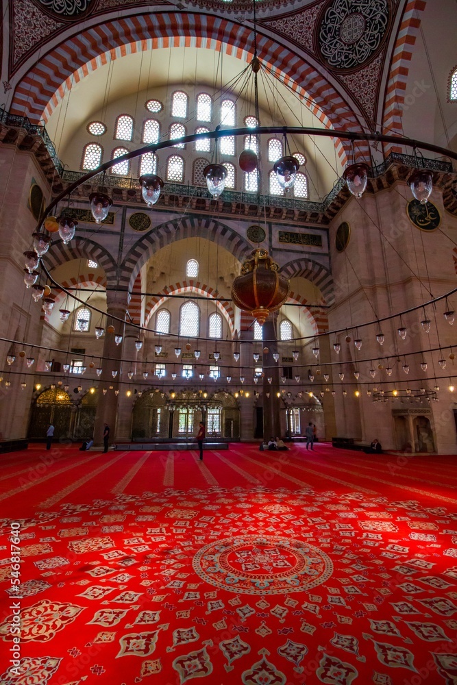 Vertical of Suleymaniye Camii Mosque interior, inner architecture of a ...