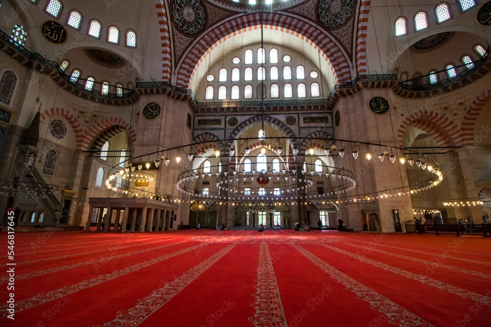 Suleymaniye Camii Mosque interior, inner architecture of a moschee in ...