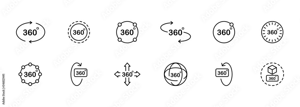 VR set icon. Virtual reality, 360 degrees, arrows, viewing angles, cube ...