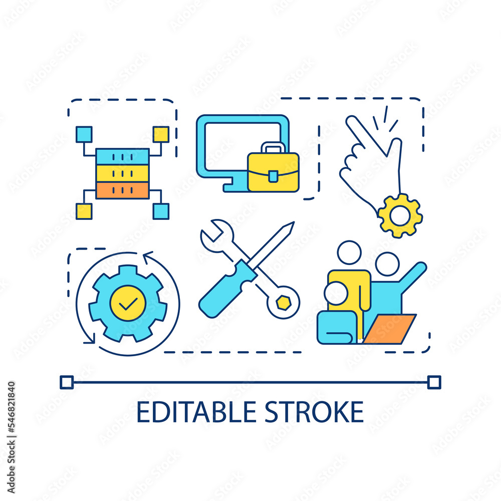 Computer service concept icon. Solve hardware issue. Set up software ...