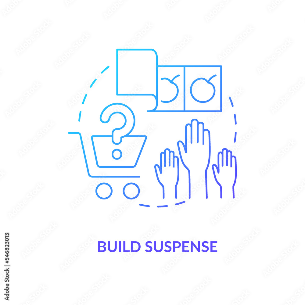 Build suspense blue gradient concept icon. Startup marketing. Finding ...