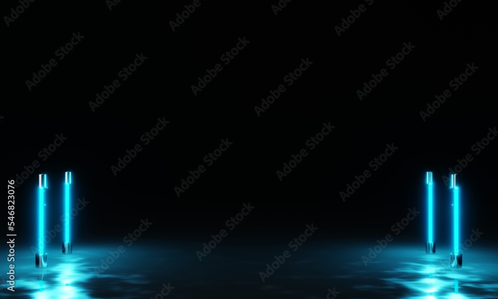 modern abstract background with blue neon light. dark scene background ...